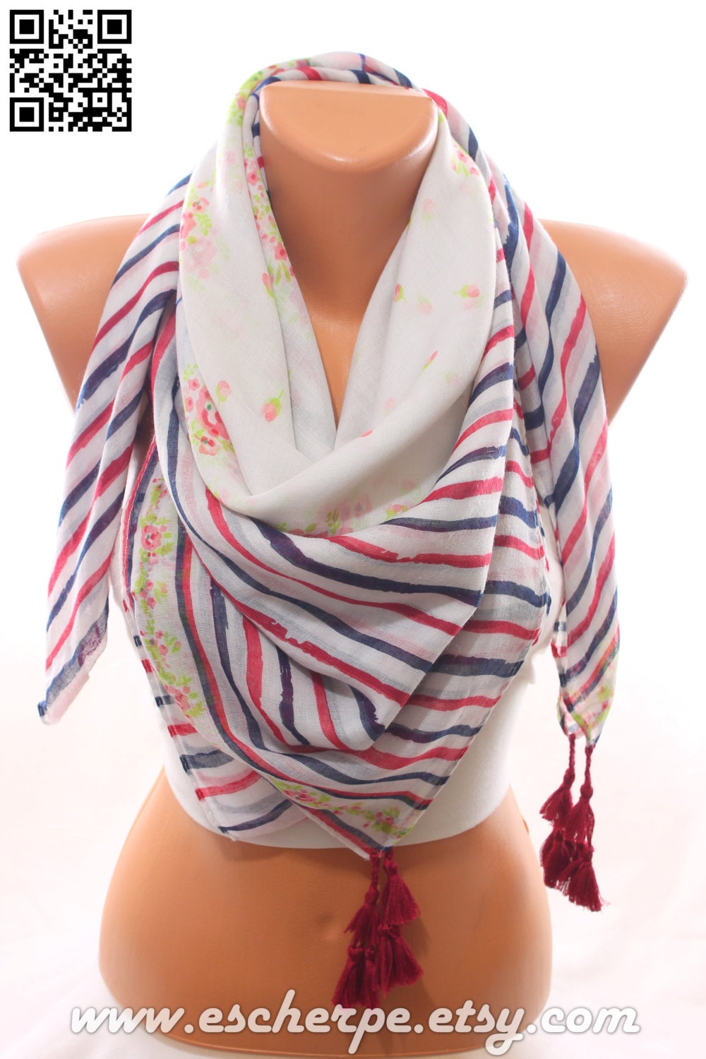 Floral Navy Red White so Soft Lightweight Spring Summer Scarf - Etsy