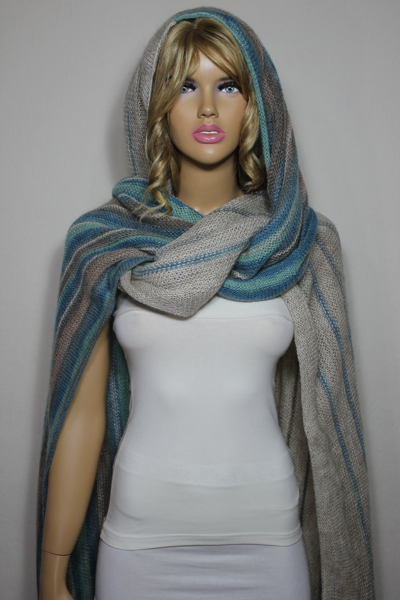 Hand Knit Scarf Knit Scarf Multicolor Extra Long Scarf Beige - Etsy