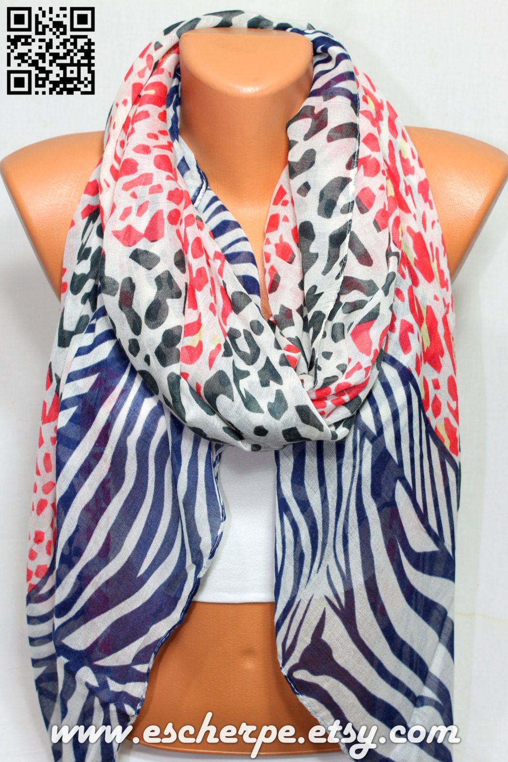 Leopard Zebra Print Navy Red White Black Scarf Patriotic Scarf - Etsy