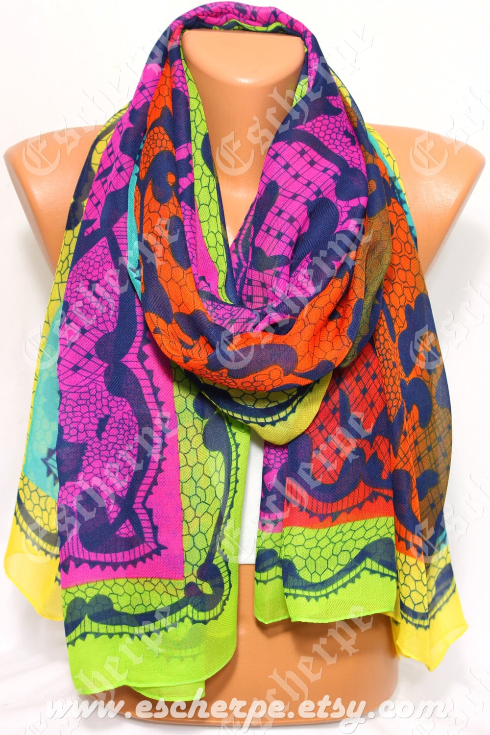 Lace Patterned Multicolor Lightweight Silk Soft Scarf Women - Etsy