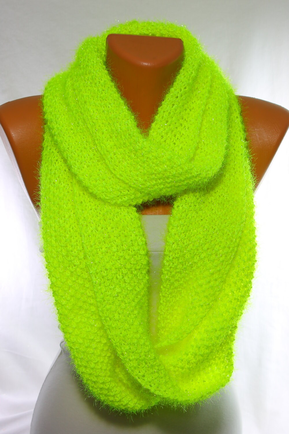Neon Scarf Infinity Scarf Knit Scarf Yellow Scarf Sparkly Handknit ...