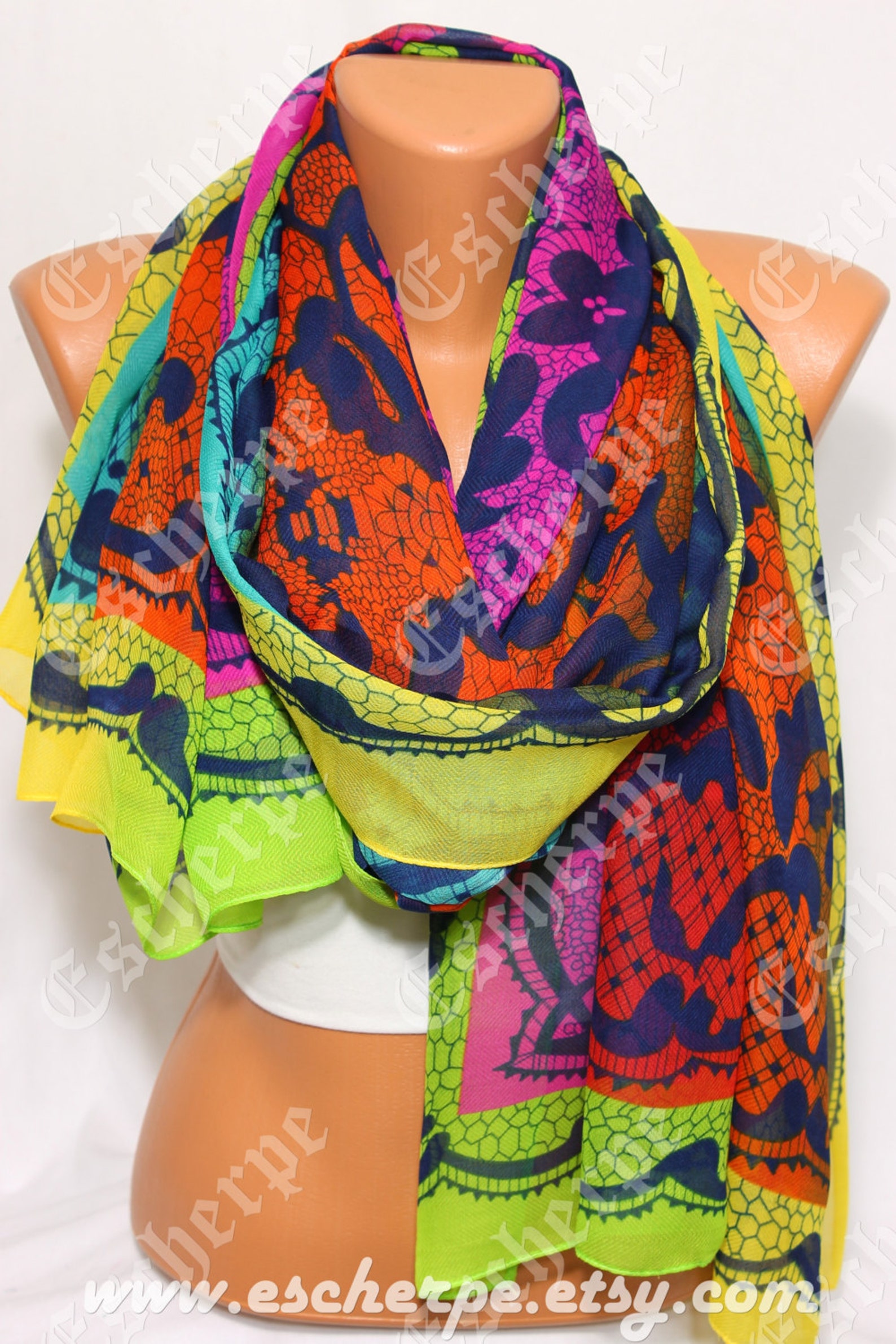 Lace Patterned Multicolor Lightweight Silk Soft Scarf Women - Etsy