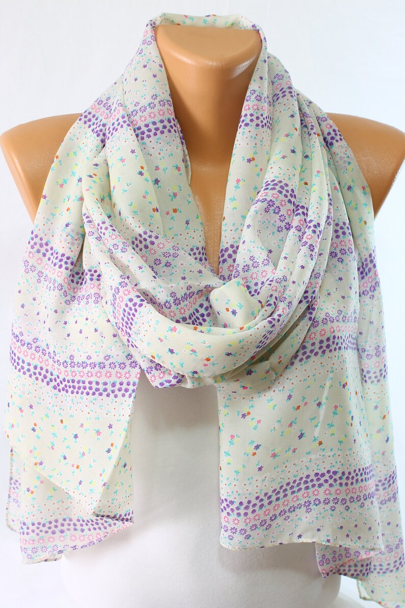 Silky Chiffon Scarf Pearl Scarf Purple Daisy Print Floral Scarf ...