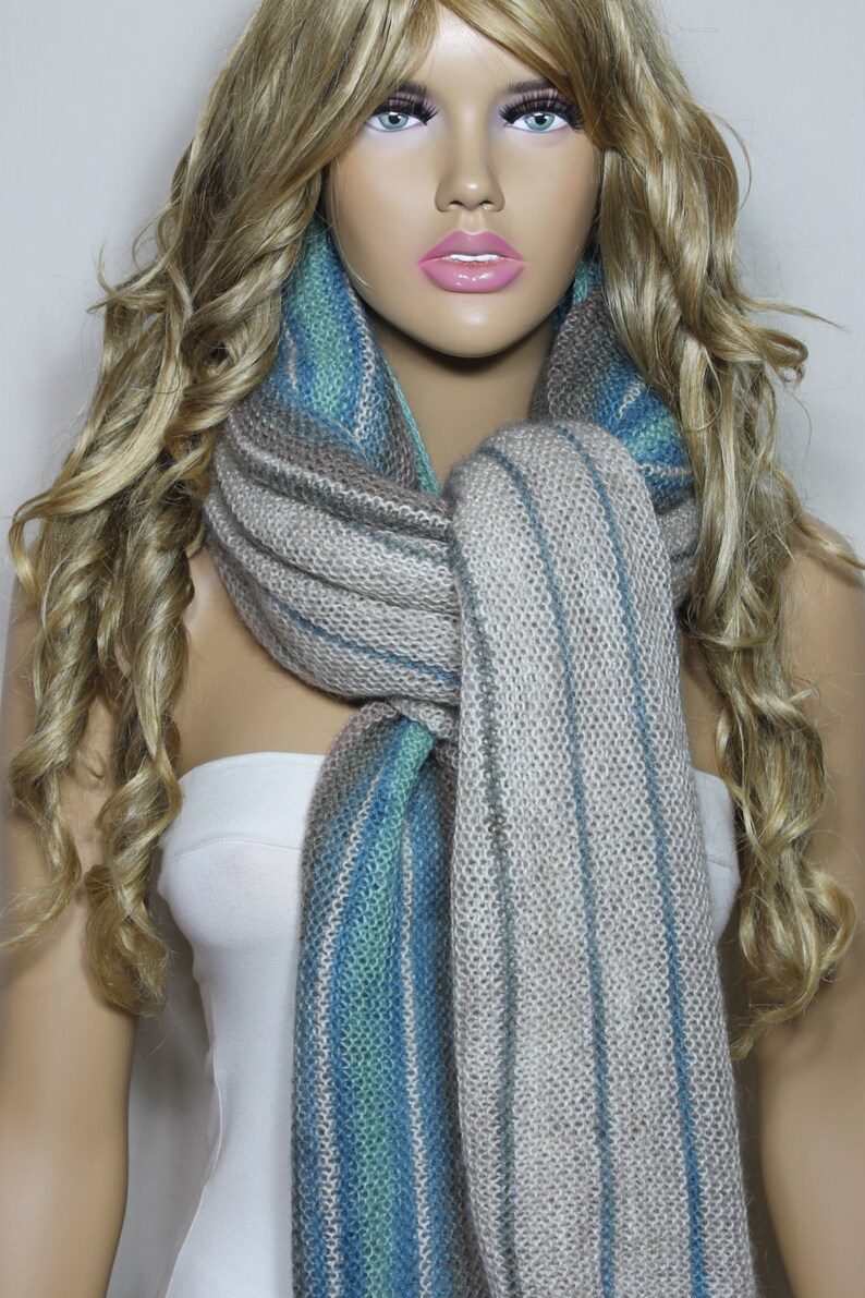 Hand Knit Scarf Knit Scarf Multicolor Extra Long Scarf Beige - Etsy