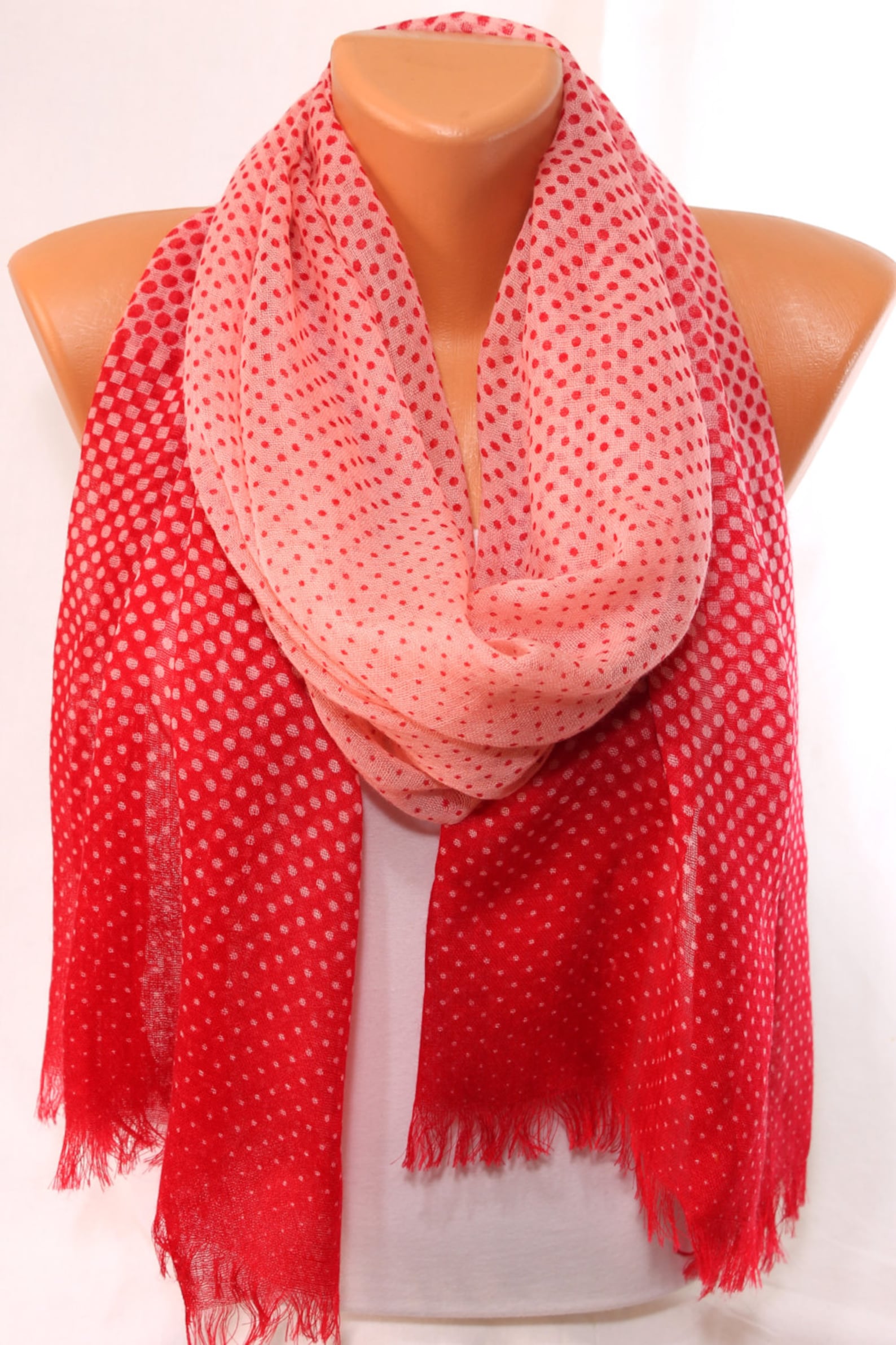 Red White Pink Polka Dot Wool Scarf Retro Scarf Lightweight - Etsy