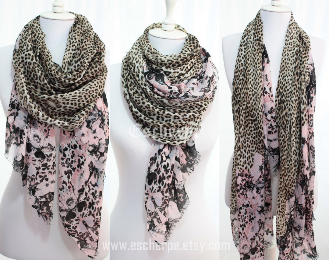 Pink Floral Paisley Leopard Print Woman Scarf Spring Summer Womens ...