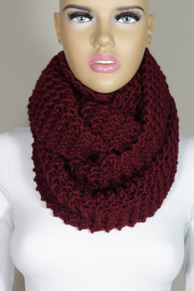 Hand Knitted Burgundy Wine Infinity Scarf Christmas Gift Neck - Etsy