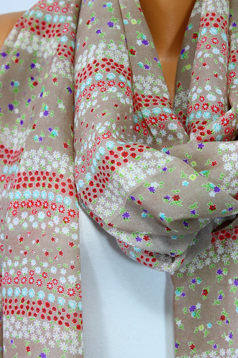 Silky Chiffon Scarf Beige Scarf Daisy Print Floral Scarf so - Etsy