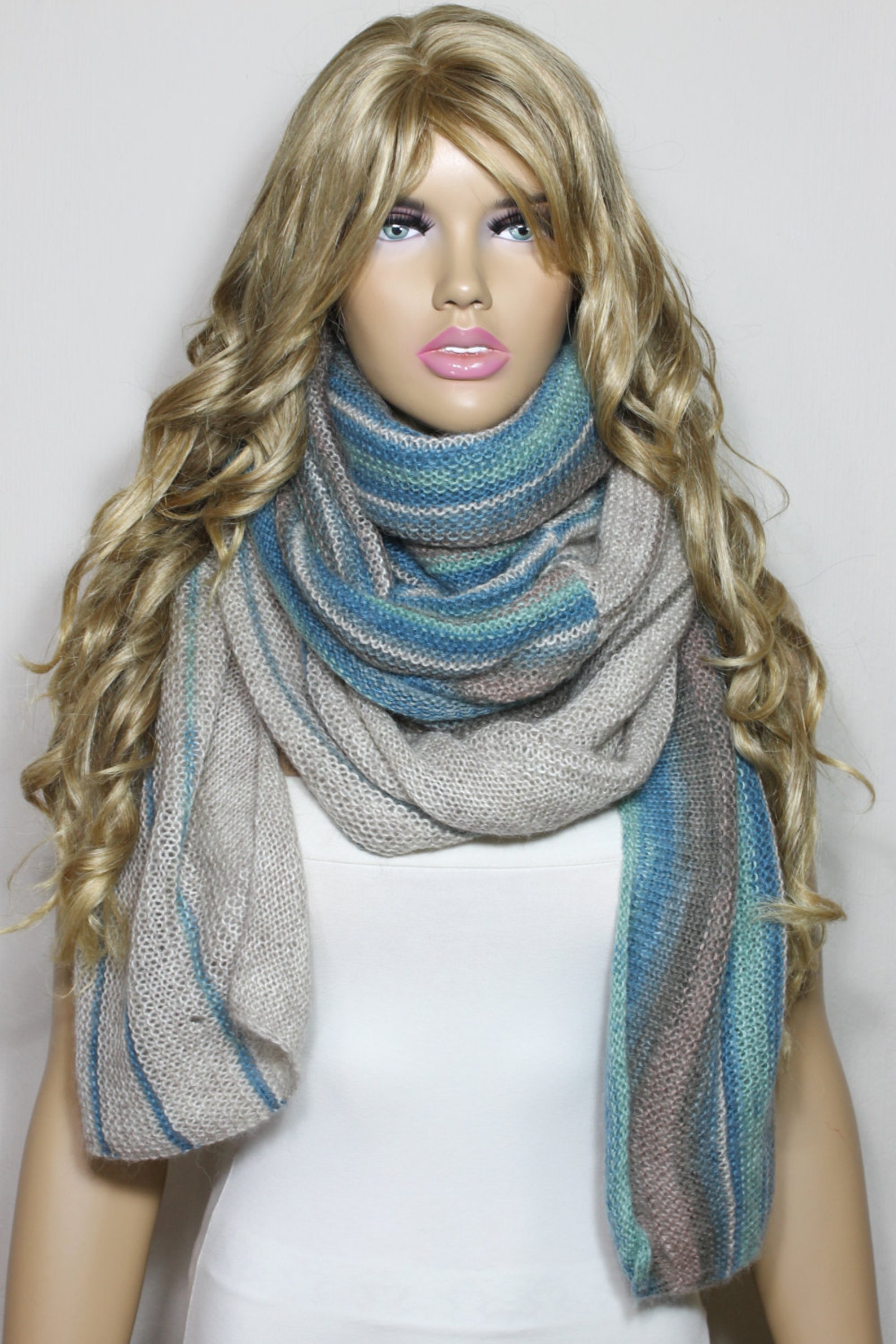 Hand Knit Scarf Knit Scarf Multicolor Extra Long Scarf Beige - Etsy