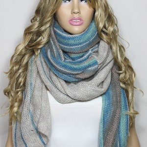 Hand Knit Scarf Knit Scarf Multicolor Extra Long Scarf Beige - Etsy