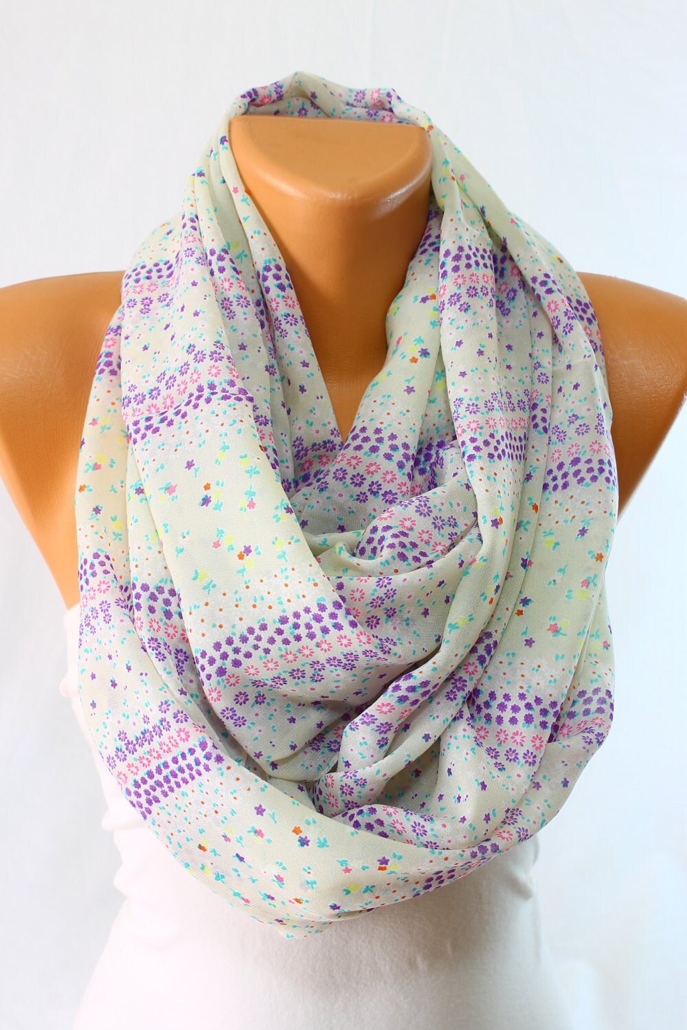 Silky Chiffon Scarf Pearl Scarf Purple Daisy Print Floral Scarf ...