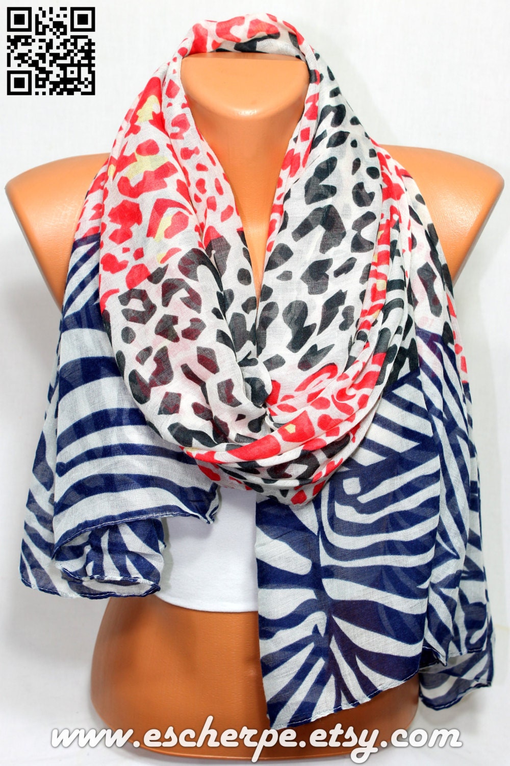 Leopard Zebra Print Navy Red White Black Scarf Patriotic Scarf - Etsy