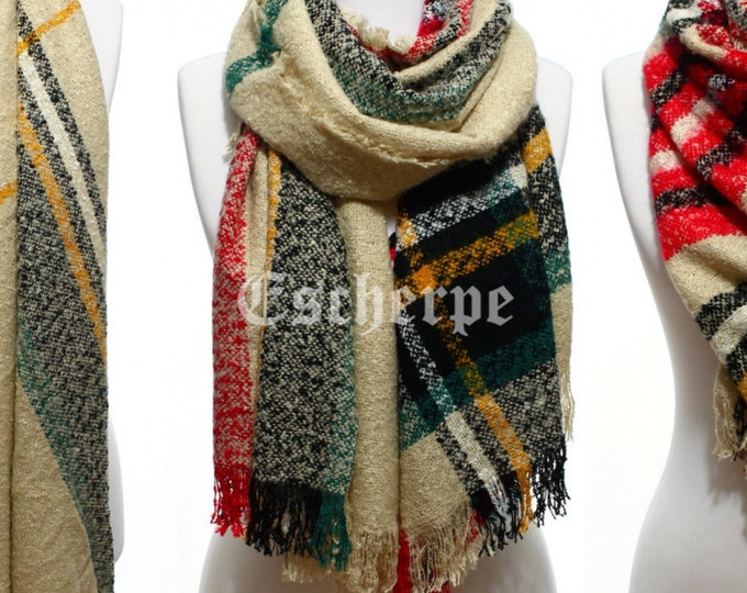 Blanket Scarf Plaid Raw Edge Cozy Winter Man Woman Winter Accessory ...