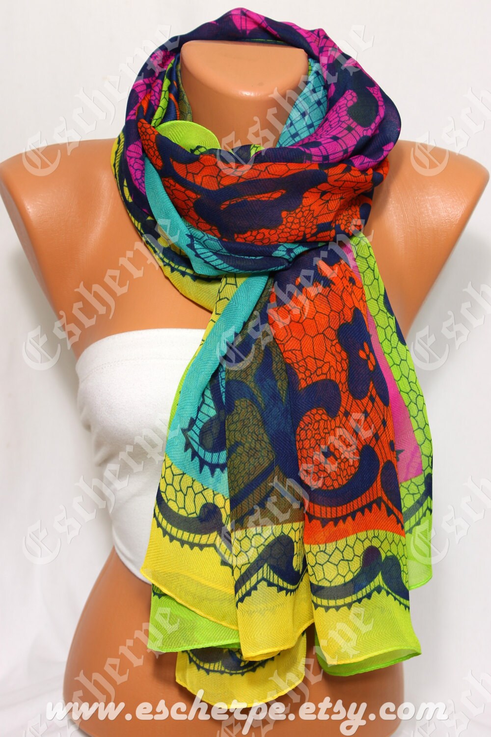 Lace Patterned Multicolor Lightweight Silk Soft Scarf Women - Etsy