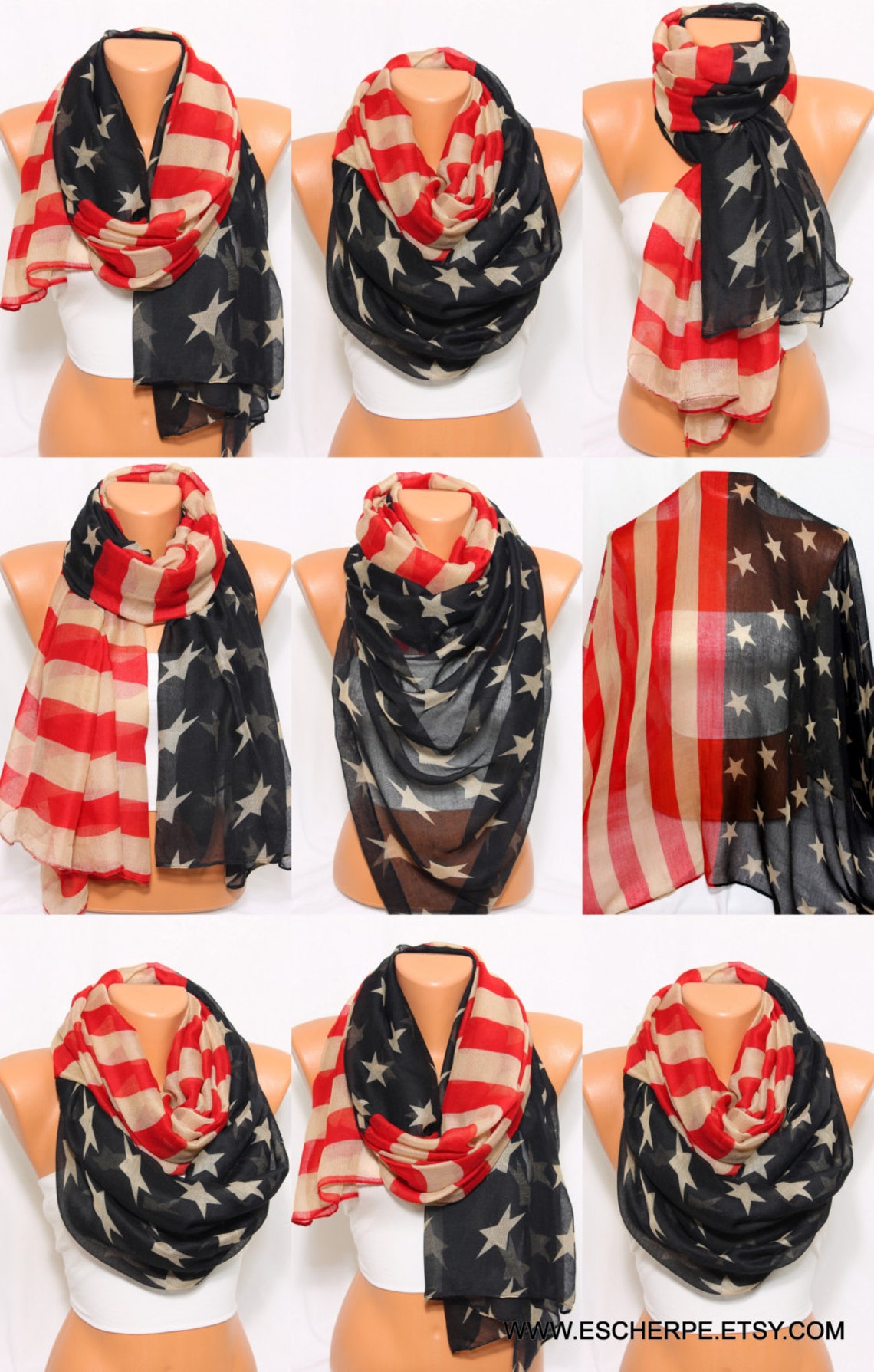 US Flag American Flag Vintage Inspired Scarf Patriotic Scarf ...