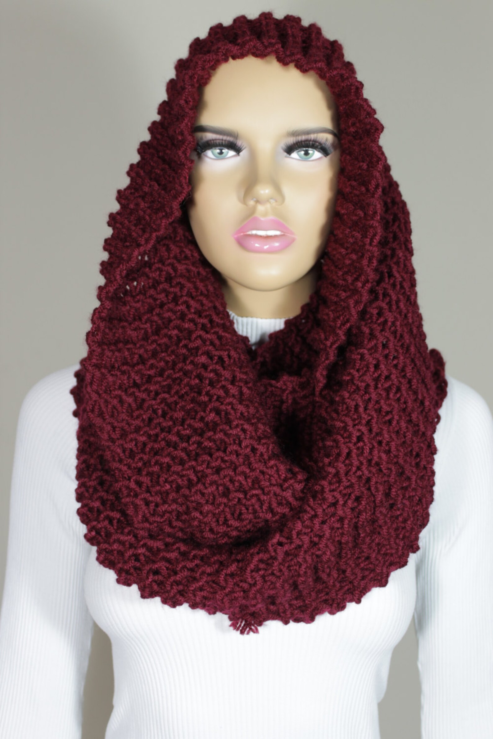 Hand Knitted Burgundy Wine Infinity Scarf Christmas Gift Neck - Etsy
