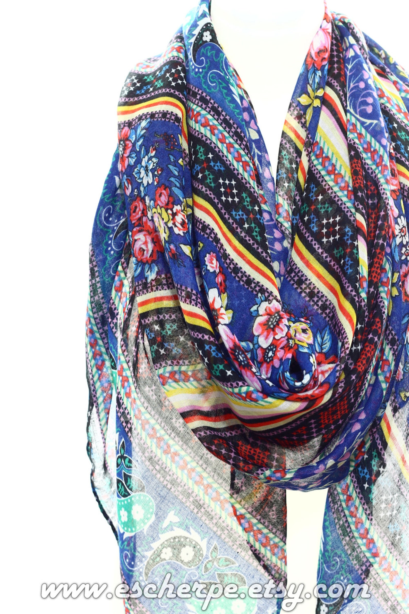 Floral Print Paisley Print Boho Scarf Heart Scarf Love Scarf Infinity ...