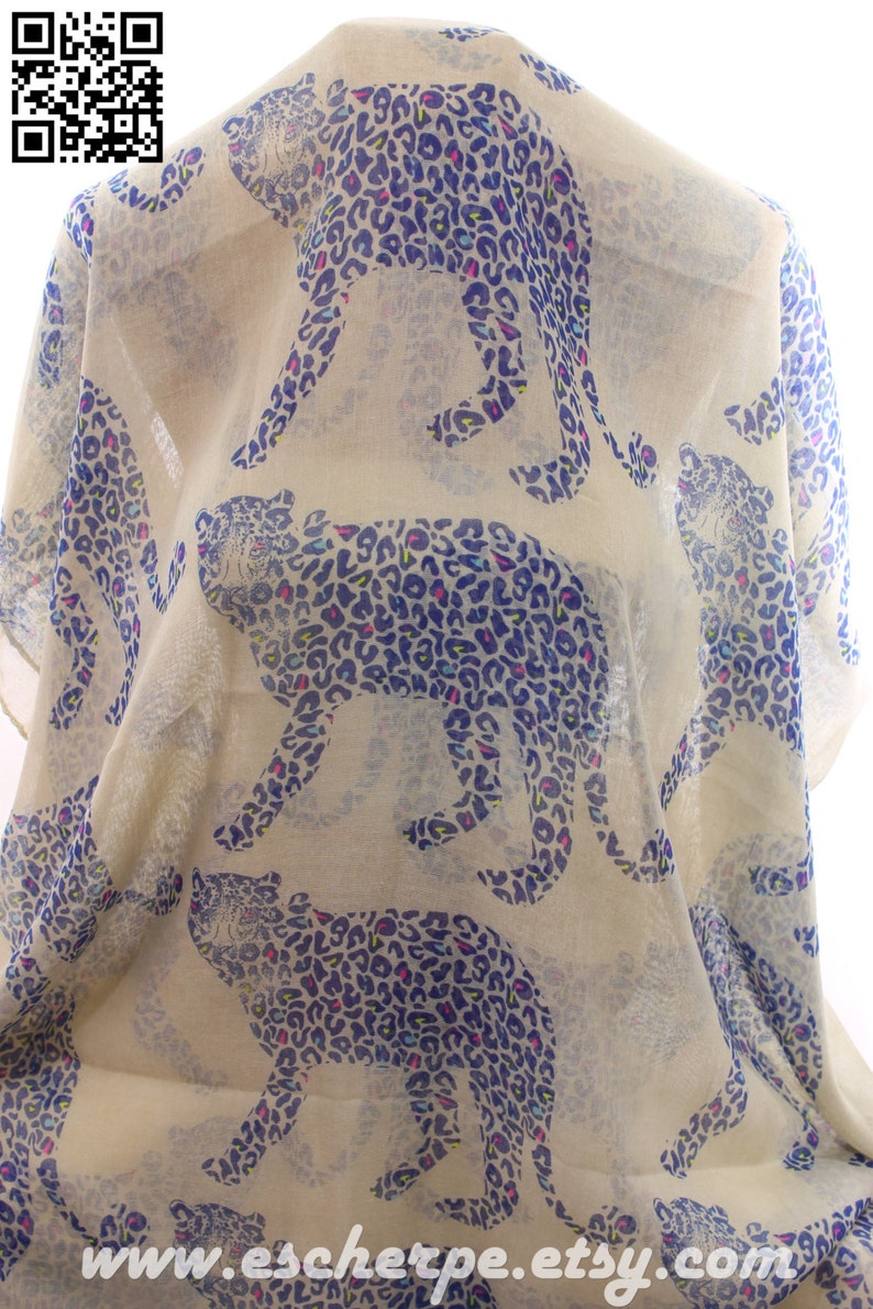 Leopard Print Beige Blue Scarf so Soft Lightweight Infinity - Etsy
