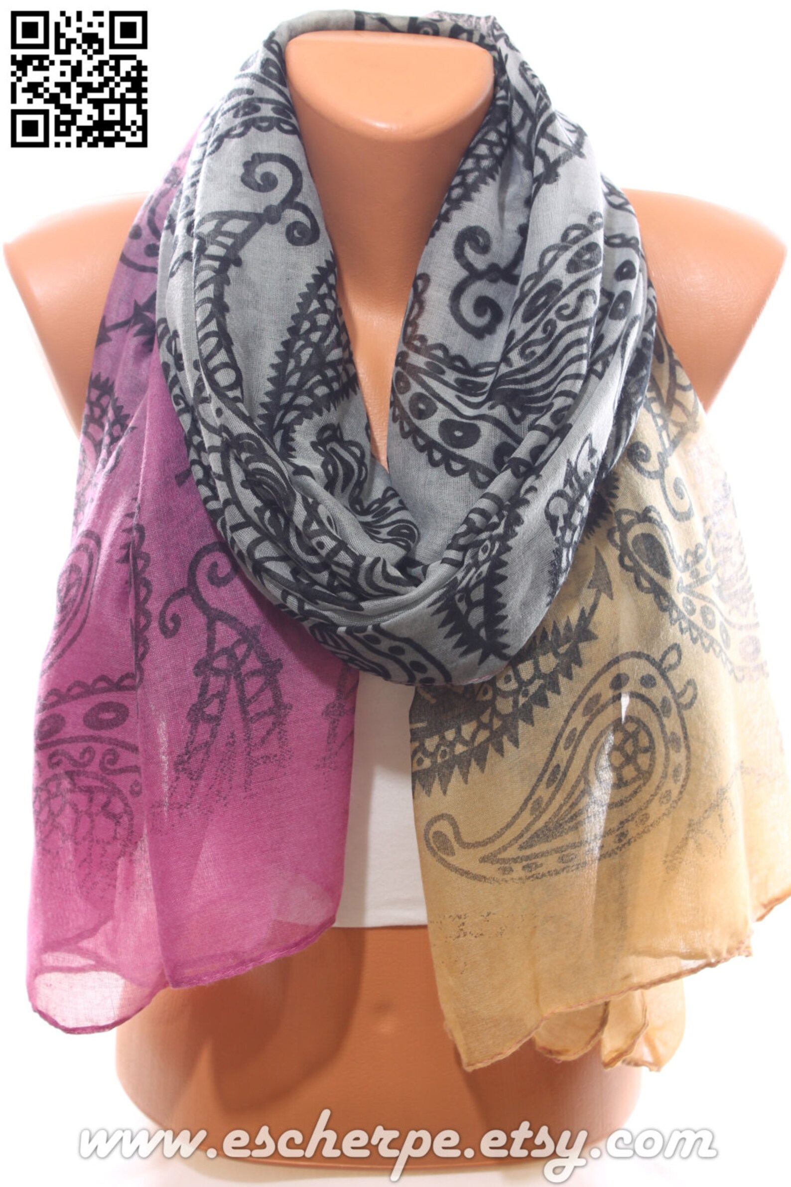 Paisley Print Grey Purple Camel Scarf Infinity Scarf Winter Fashion ...