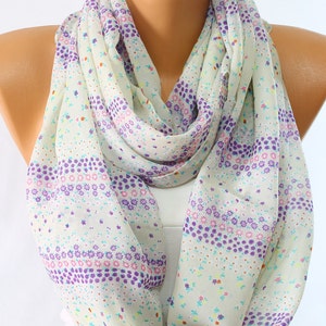 Silky Chiffon Scarf Pearl Scarf Purple Daisy Print Floral Scarf ...