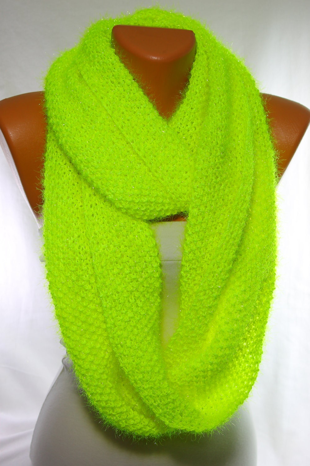 Neon Scarf Infinity Scarf Knit Scarf Yellow Scarf Sparkly Handknit ...