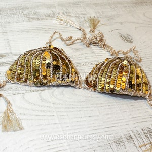 Gold Sequin Crochet Bikini Set Crochet Top Bottom Swimwear Womens Girls ...