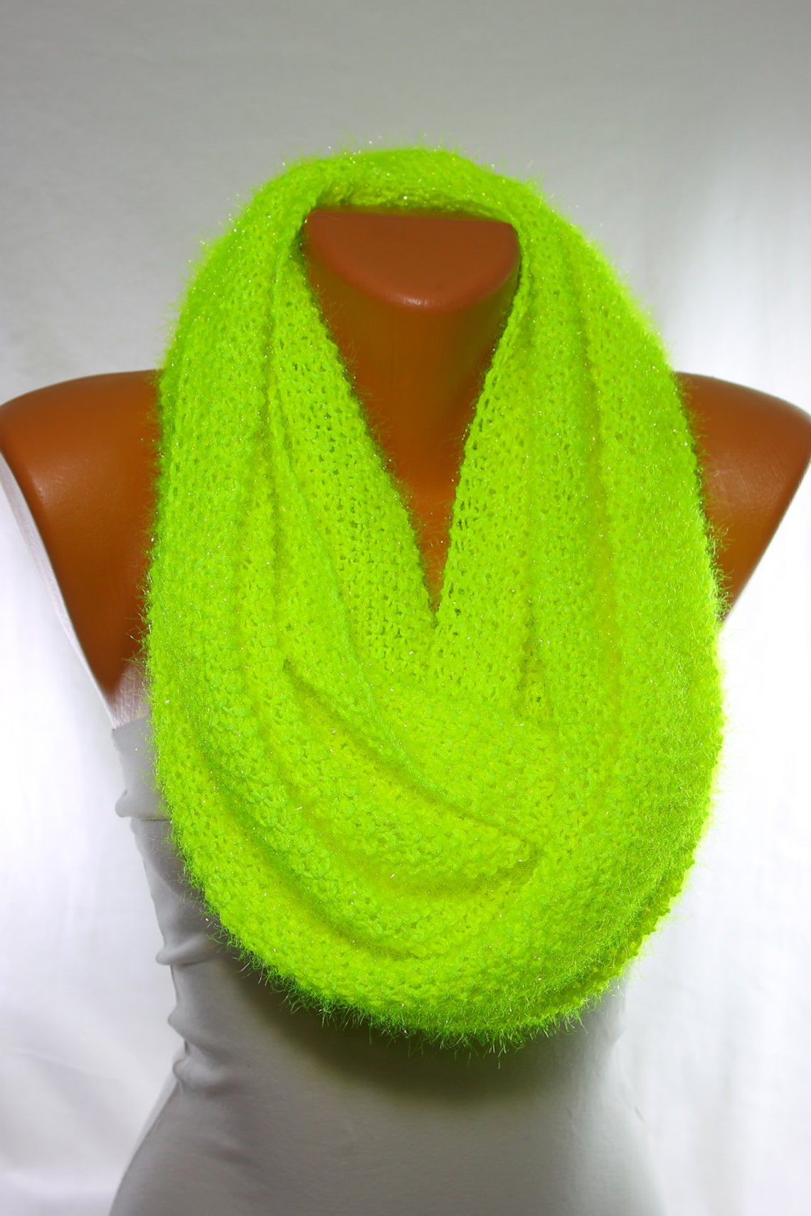 Neon Scarf Infinity Scarf Knit Scarf Yellow Scarf Sparkly Handknit ...