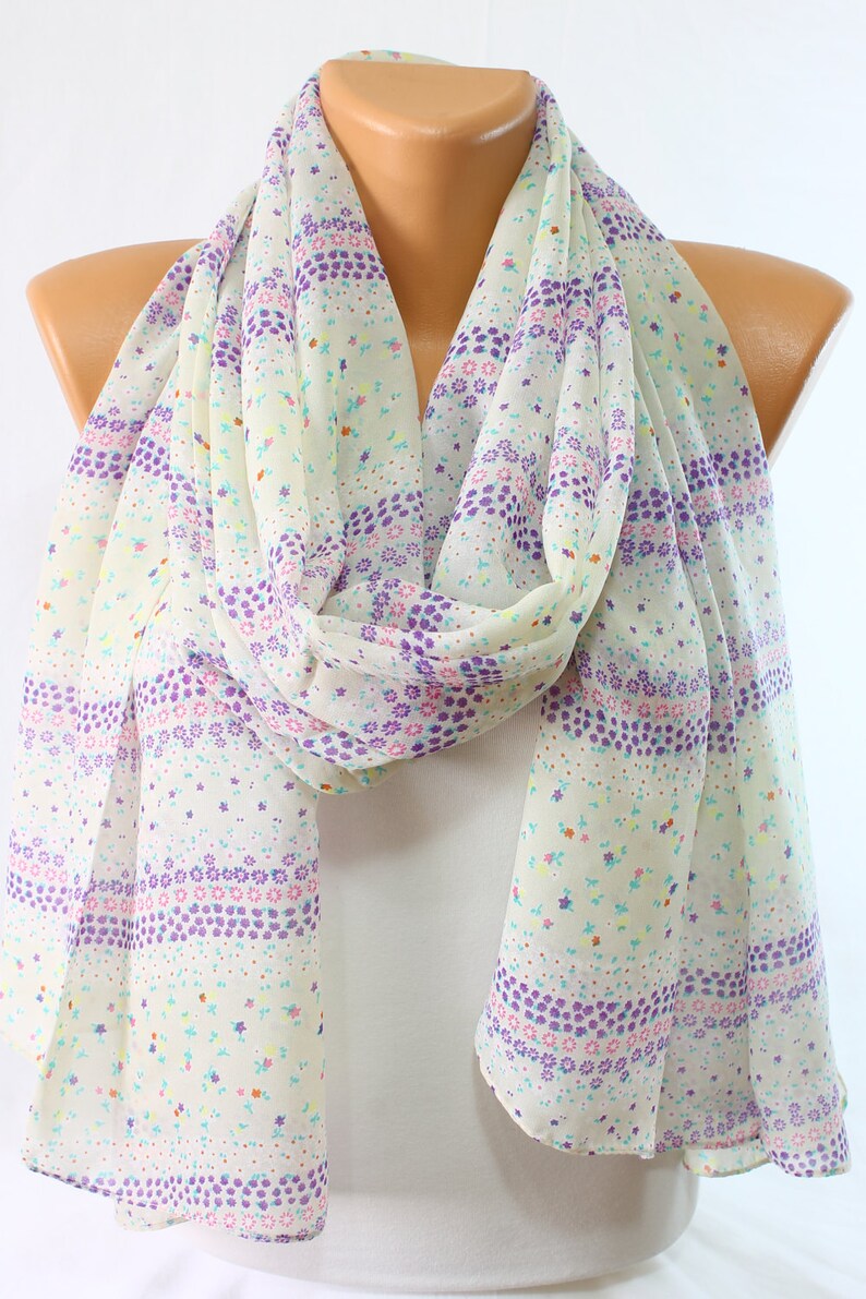 Silky Chiffon Scarf Pearl Scarf Purple Daisy Print Floral Scarf ...