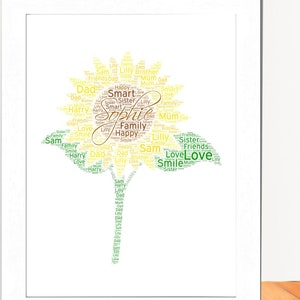 Personalised Sunflower Word Art Print Flower Print Birthday - Etsy