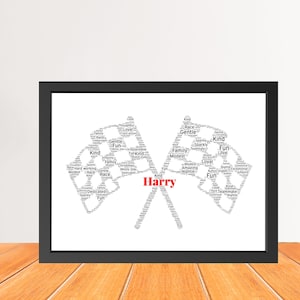 Personalised Checkered Flag Word Art Print, Custom Checkered Flag Word ...