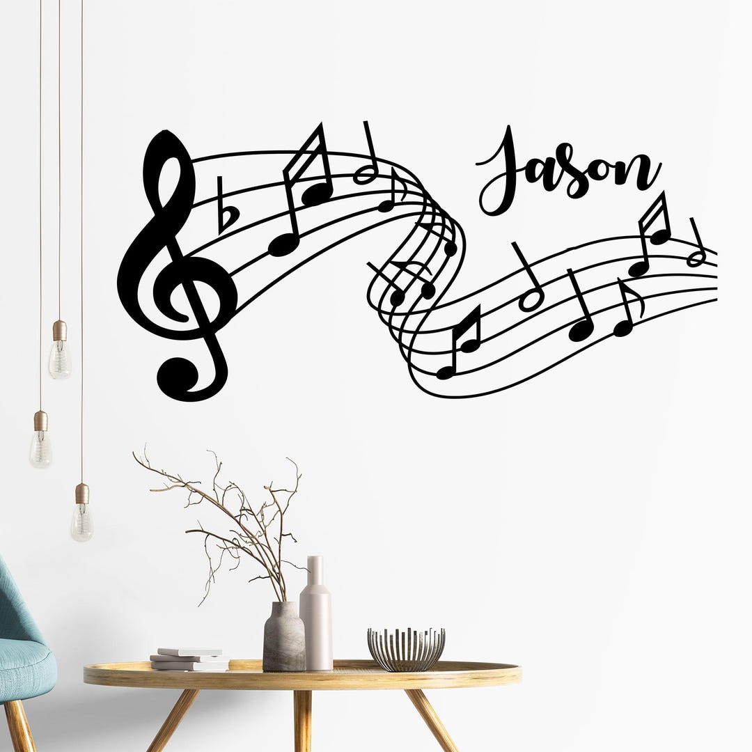 Music Notes Wall Stickers Vinyl Personalised Name Music Wall Art Decals ...