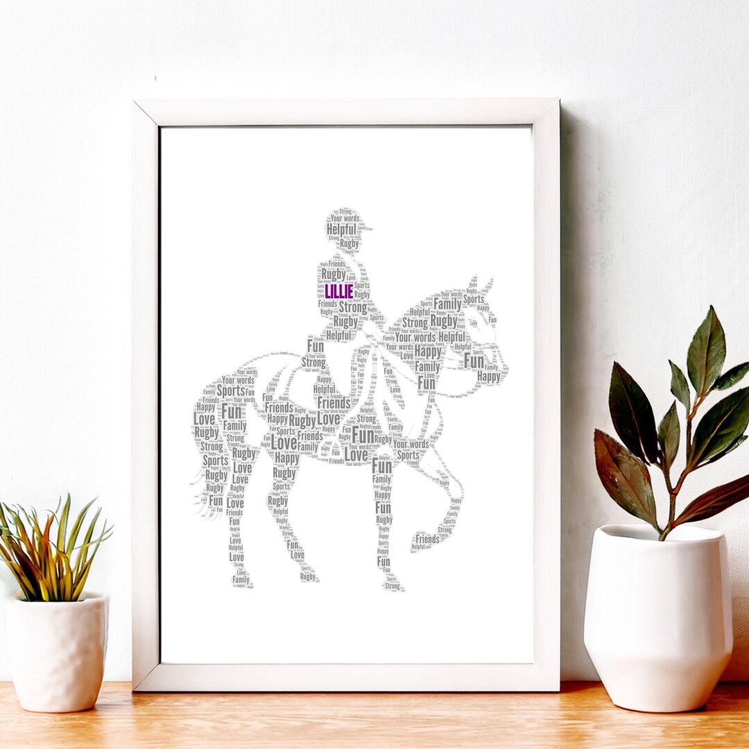 Personalised Horse Rider Word Art Frame, Female Jumping Horse Racing ...