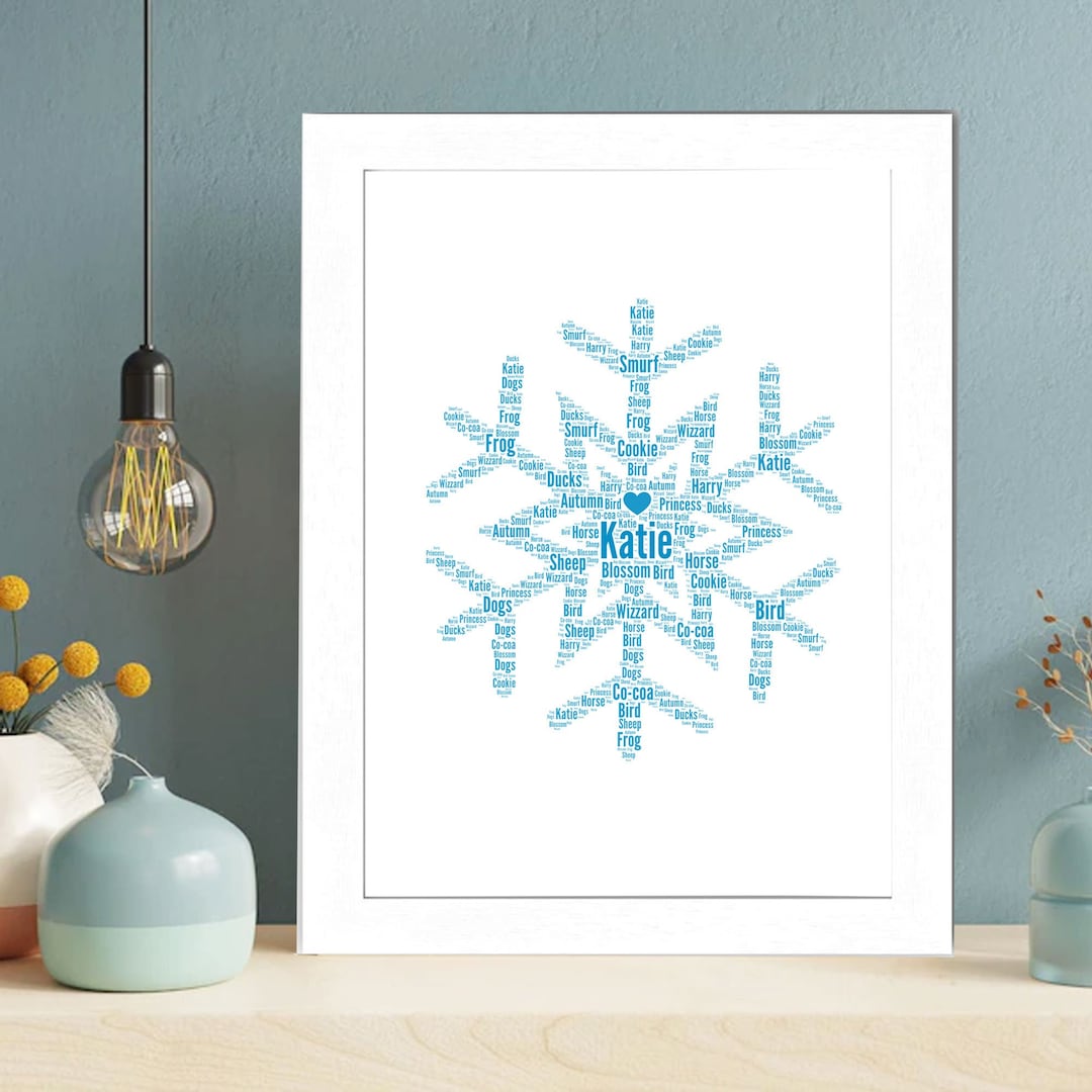 Personalised Snowflake Word Art Print, Custom Name Word Cloud Print ...