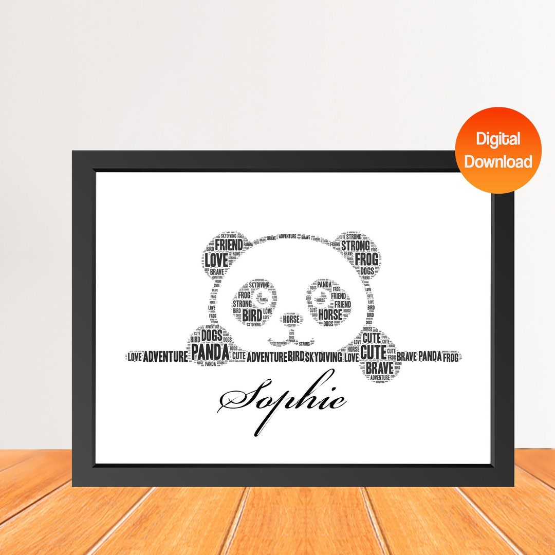 Personalized Panda Word Art Print, Custom Name Panda Word Cloud Print ...