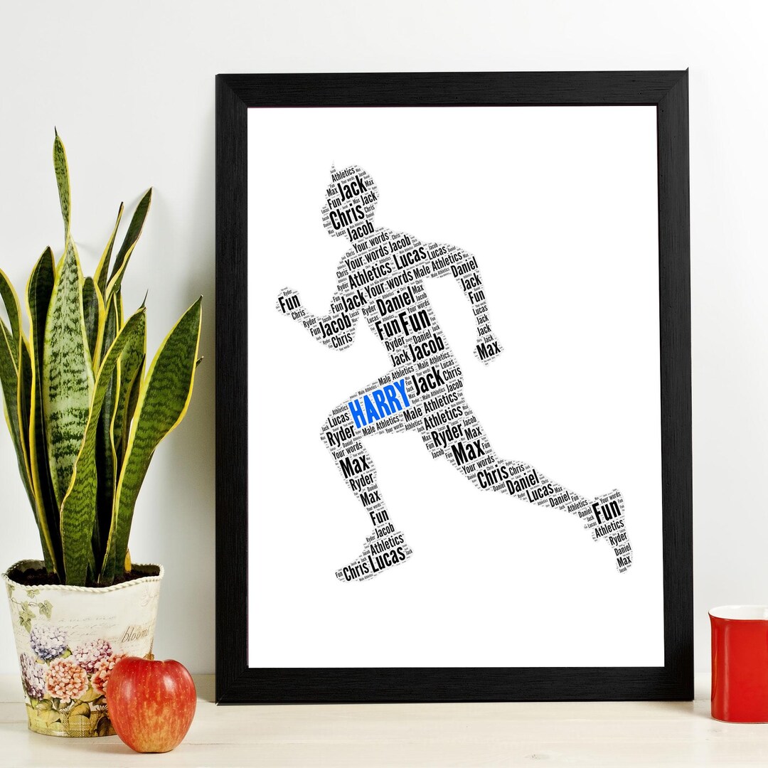 Personalised Runner Word Art Print Gift, Custom Athletes Running Figure ...