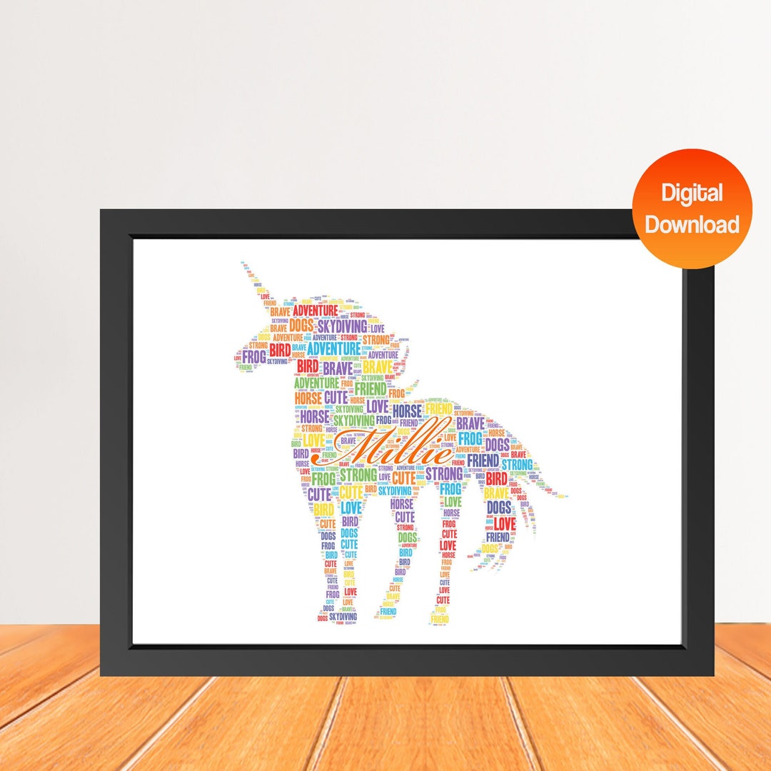 Personalized Unicorn Word Art Print, Custom Name Unicorn Word Cloud ...