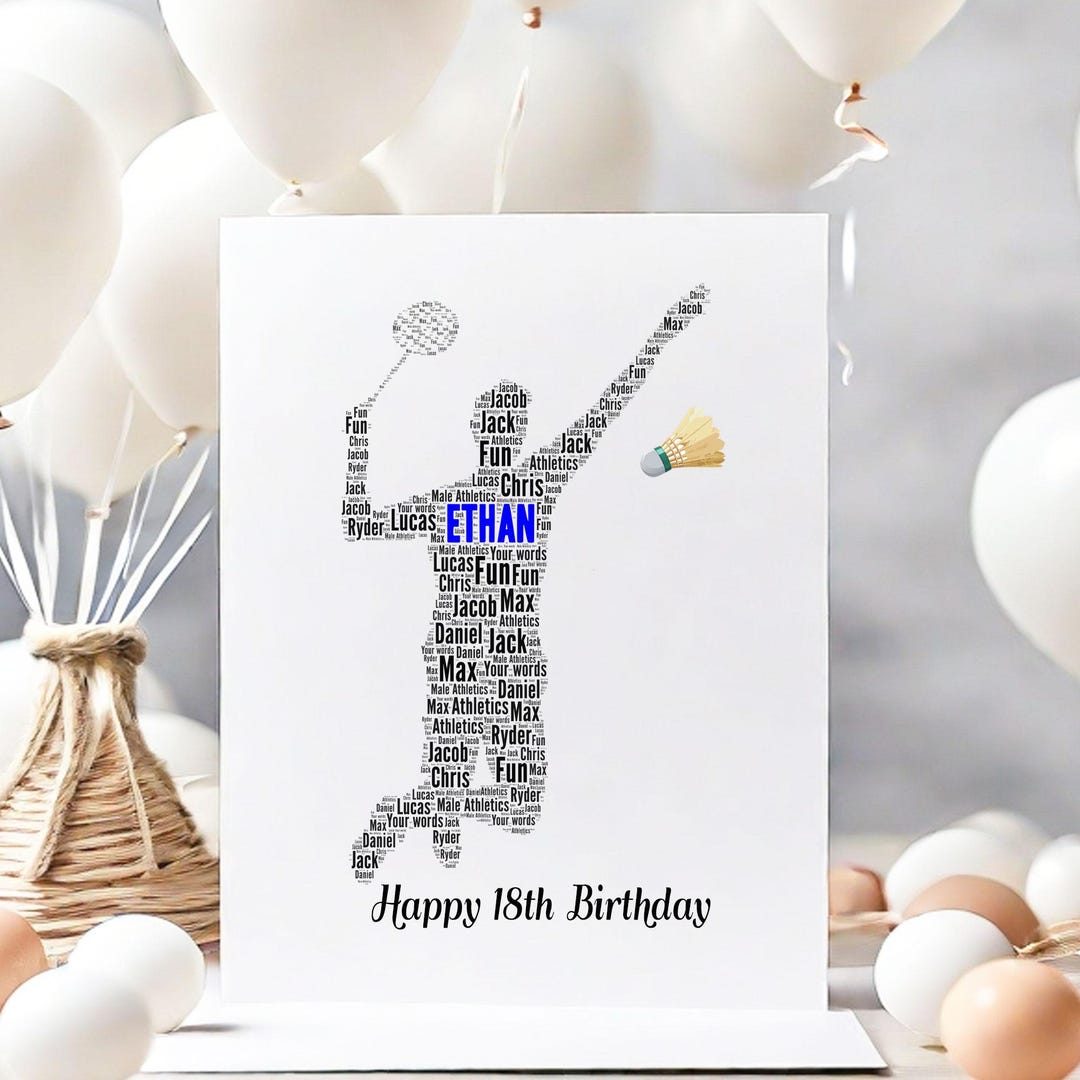 Personalized Badminton Happy Birthday Card, Custom Badminton Player ...