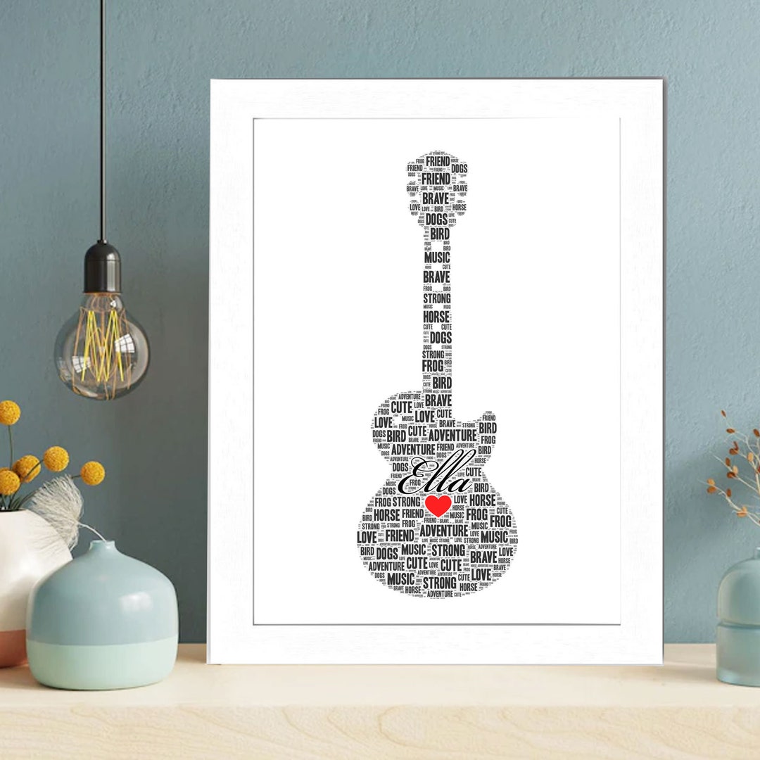 Personalized Guitar Word Art Print, Custom Guitar Word Cloud Print ...