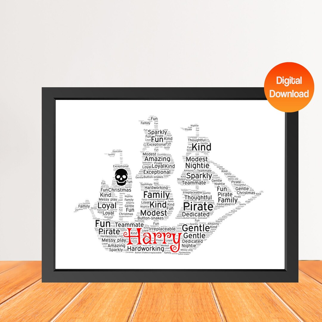 Personalised Pirate Ship Word Art Print, Custom Pirate Ship Word Wall ...