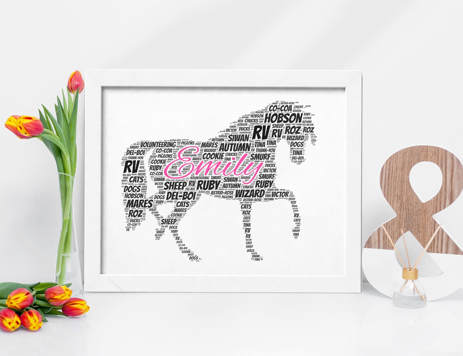 Personalised Horse Print Equestrian Word Wall Art, Pony Riding Birthday ...