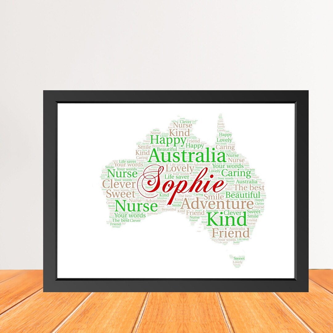Personalized Name Australia Map Word Art Print, Australia Map Wall Art ...