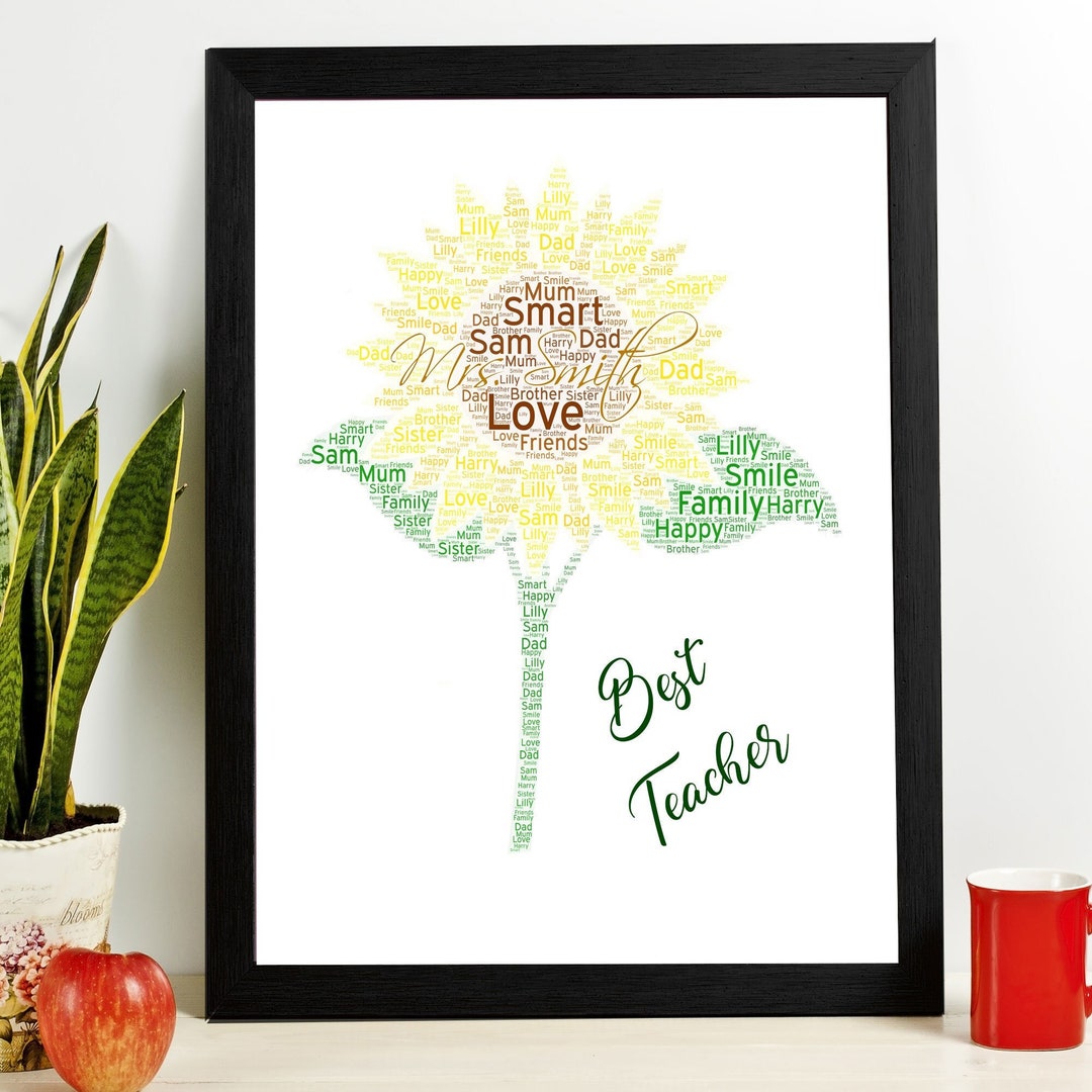 Personalized Sunflower Word Art Print, Christmas Gift for Teacher ...