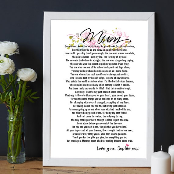Personalised Mum Framed Poem for Mum Framed Print Gift for | Etsy