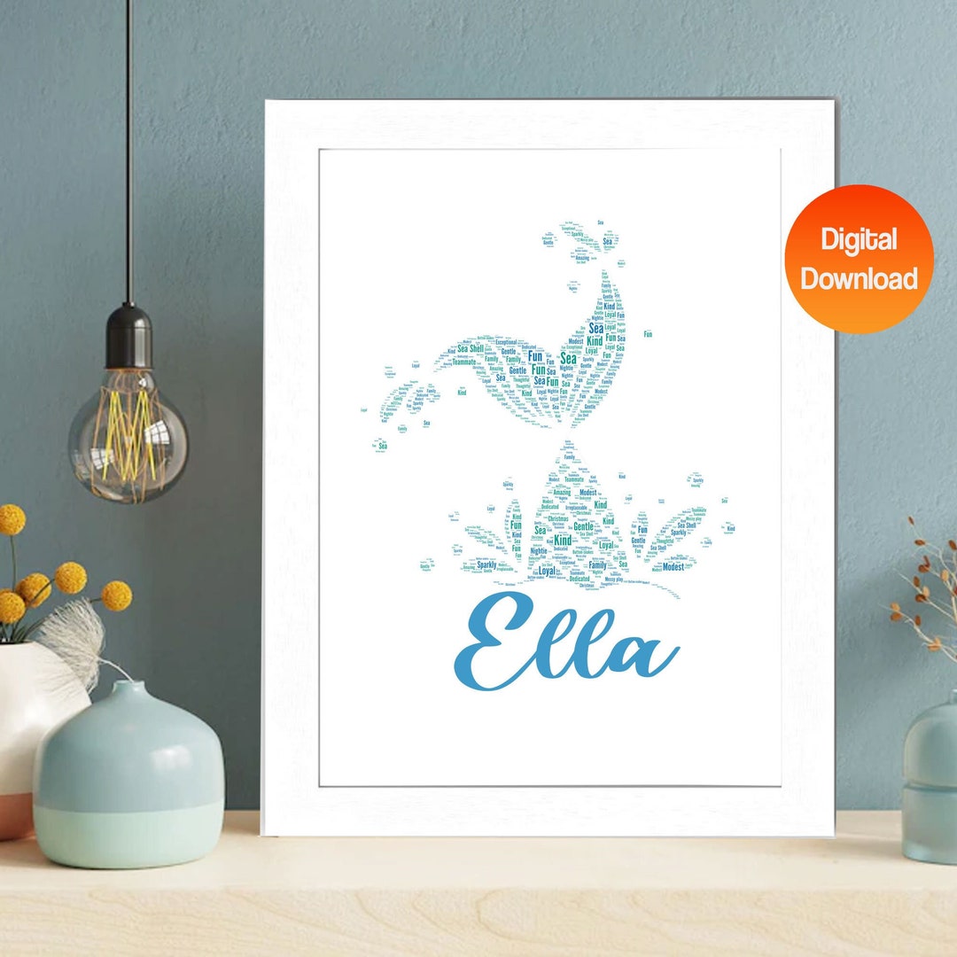 Personalized Mermaid Word Art Print, Custom Mermaid Word Cloud Gift ...