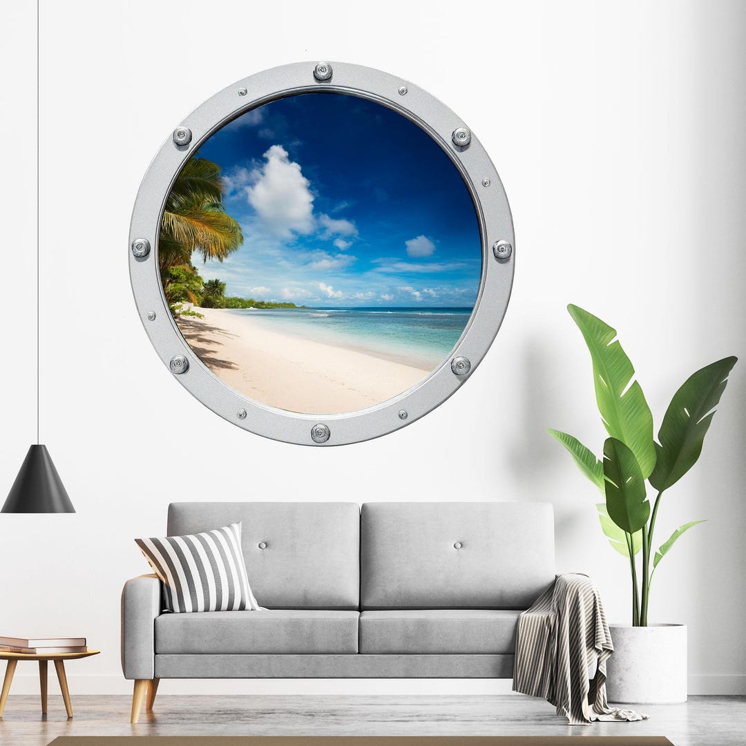 3D Beach Porthole Wall Sticker: Removable Coastal Decor - Etsy