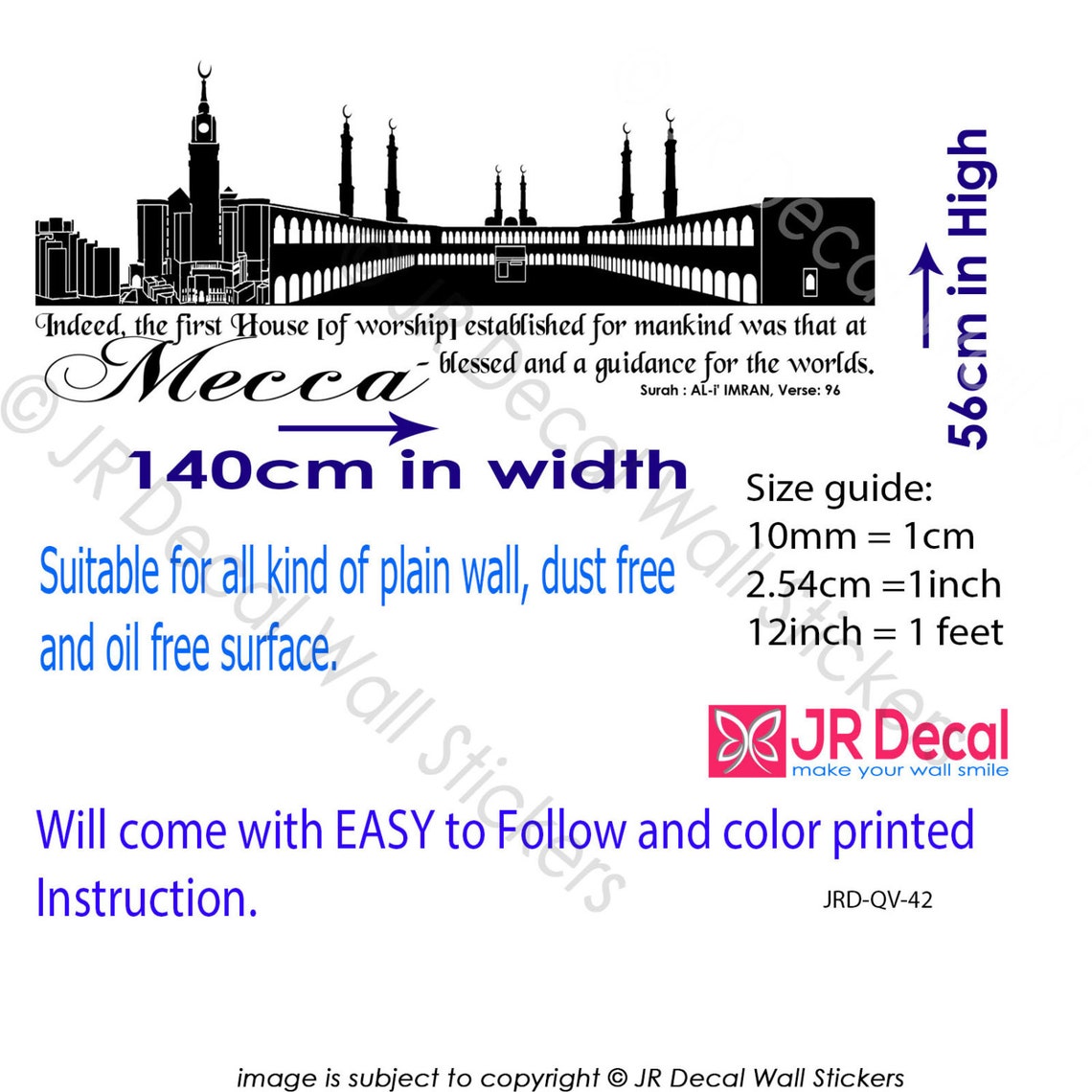 Mecca City Skyline Islamic Quotes Wall Art Decals Kaaba Mosque Shape ...