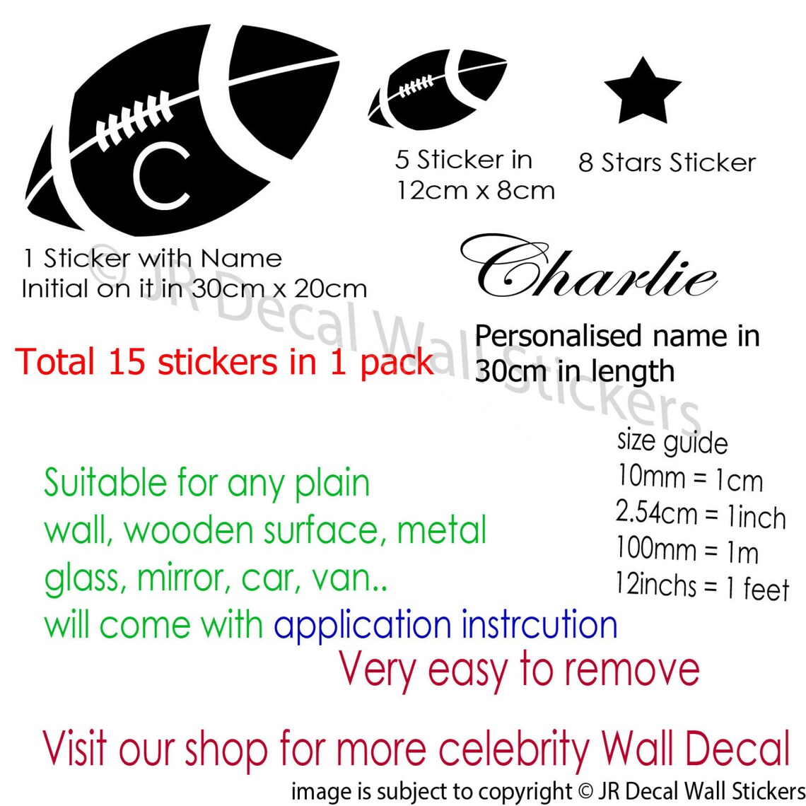 Personalised Rugby Wall Stickers Rugby Ball Wall Decal | Etsy