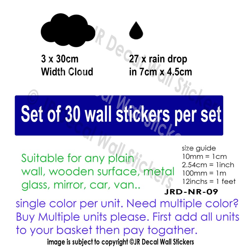 Set of 30 Rain Drop Wall Decal Cloud Decal Art Vinyl Art Kids | Etsy