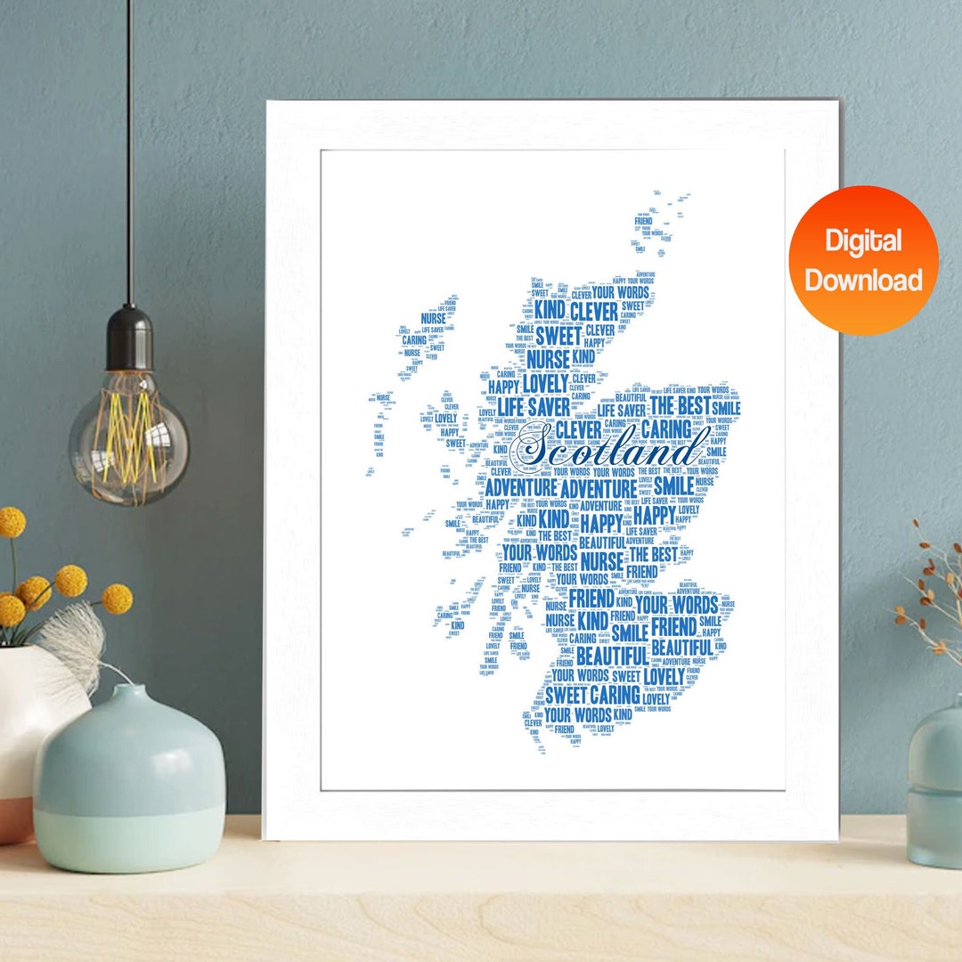 Personalized Name Scotland Map Word Art Print, Map Word Cloud, Birthday ...