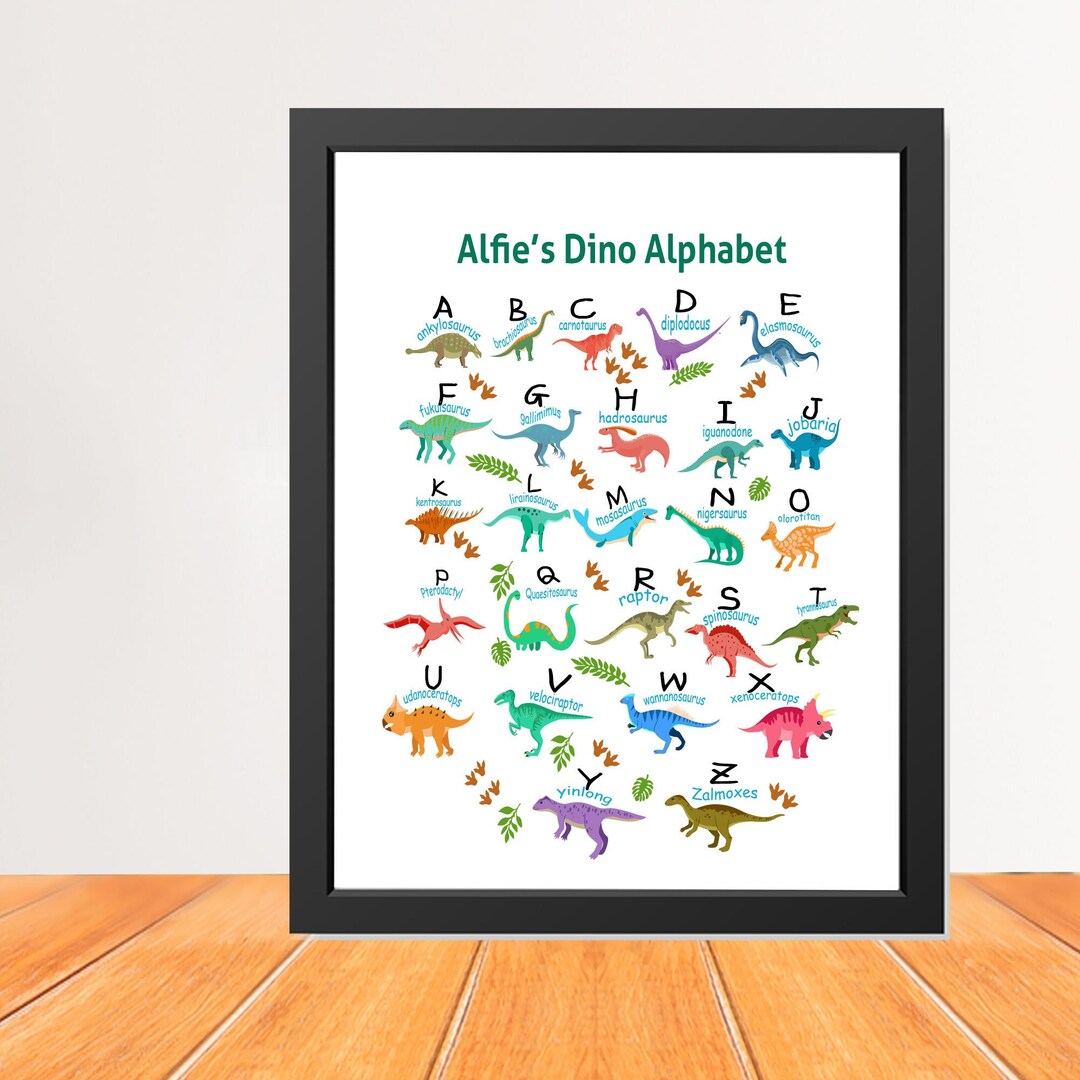 Custom Downloadable Dinosaur Alphabet Wall Art Frame - Digital Name ...
